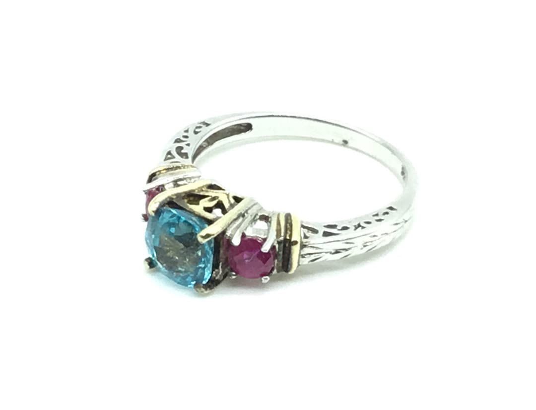 Blue Topaz and Ruby Ring in Sterling Silver Engagement Ring - Etsy