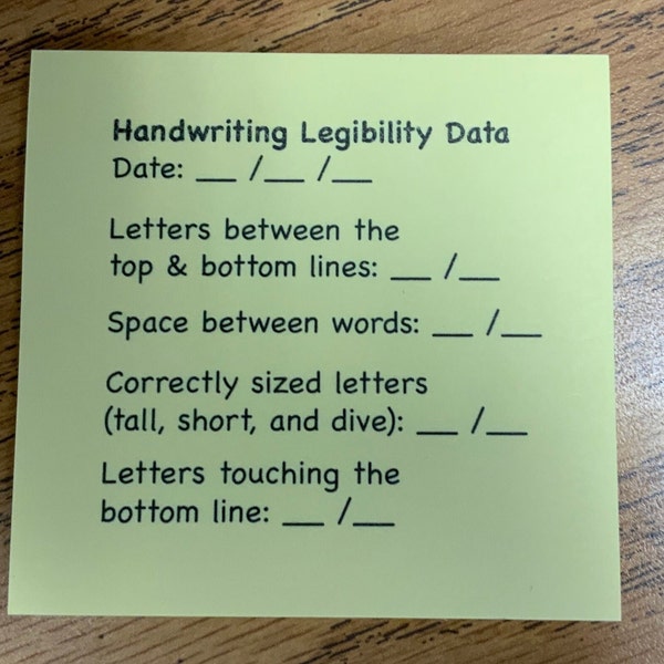 Sticky Note for Taking Handwriting Data OT and Special Ed - Etsy