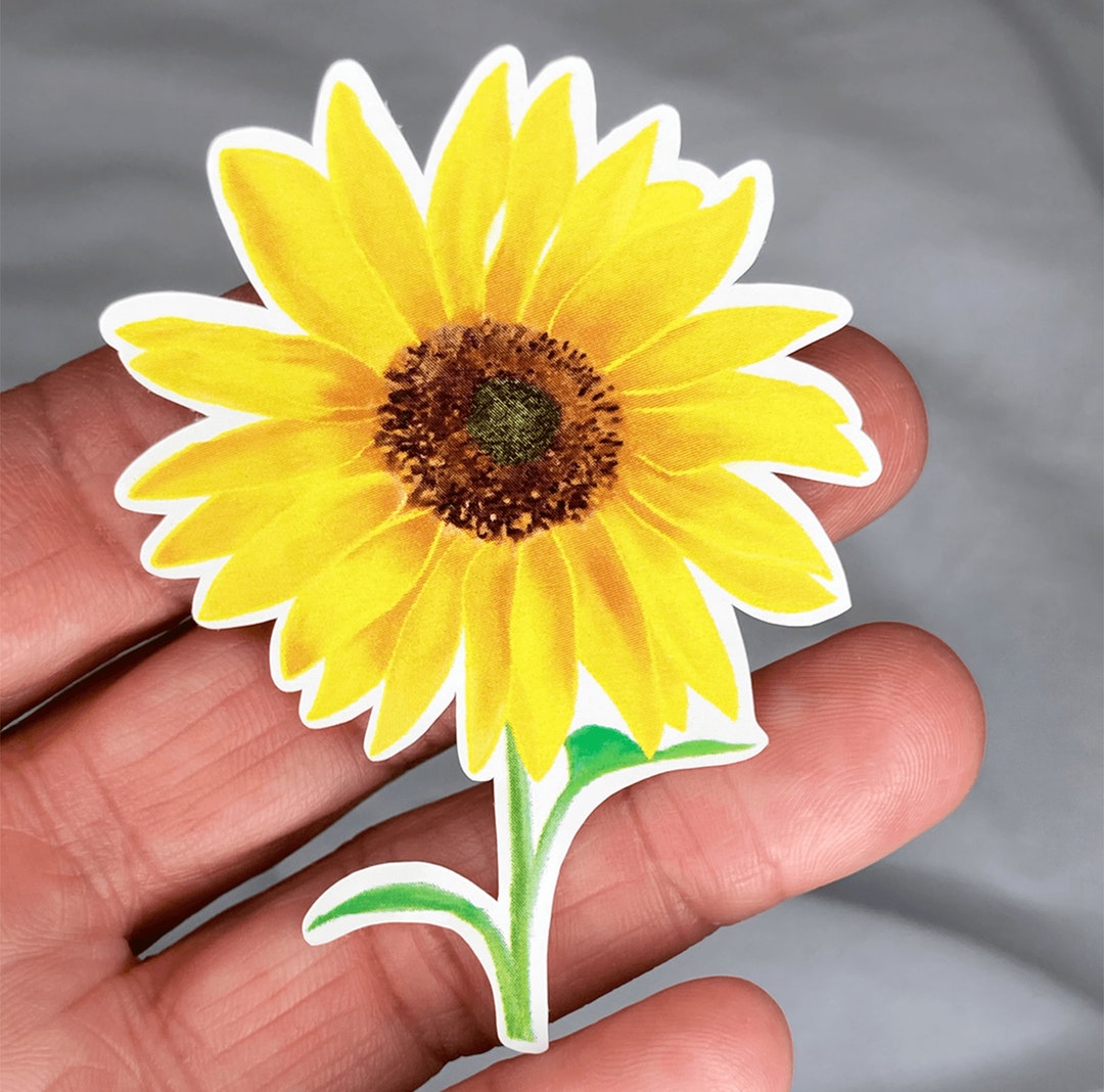 Sunny Sunflower Sticker With Leaves and Stem - Etsy