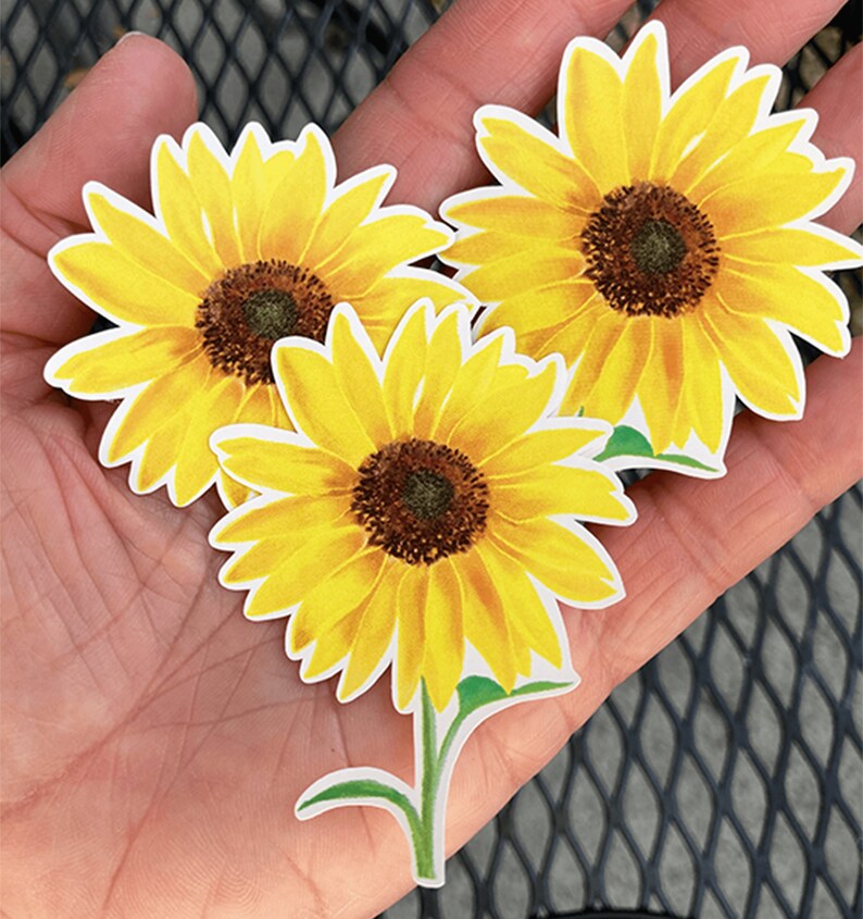 Sunny Sunflower Sticker With Leaves and Stem - Etsy