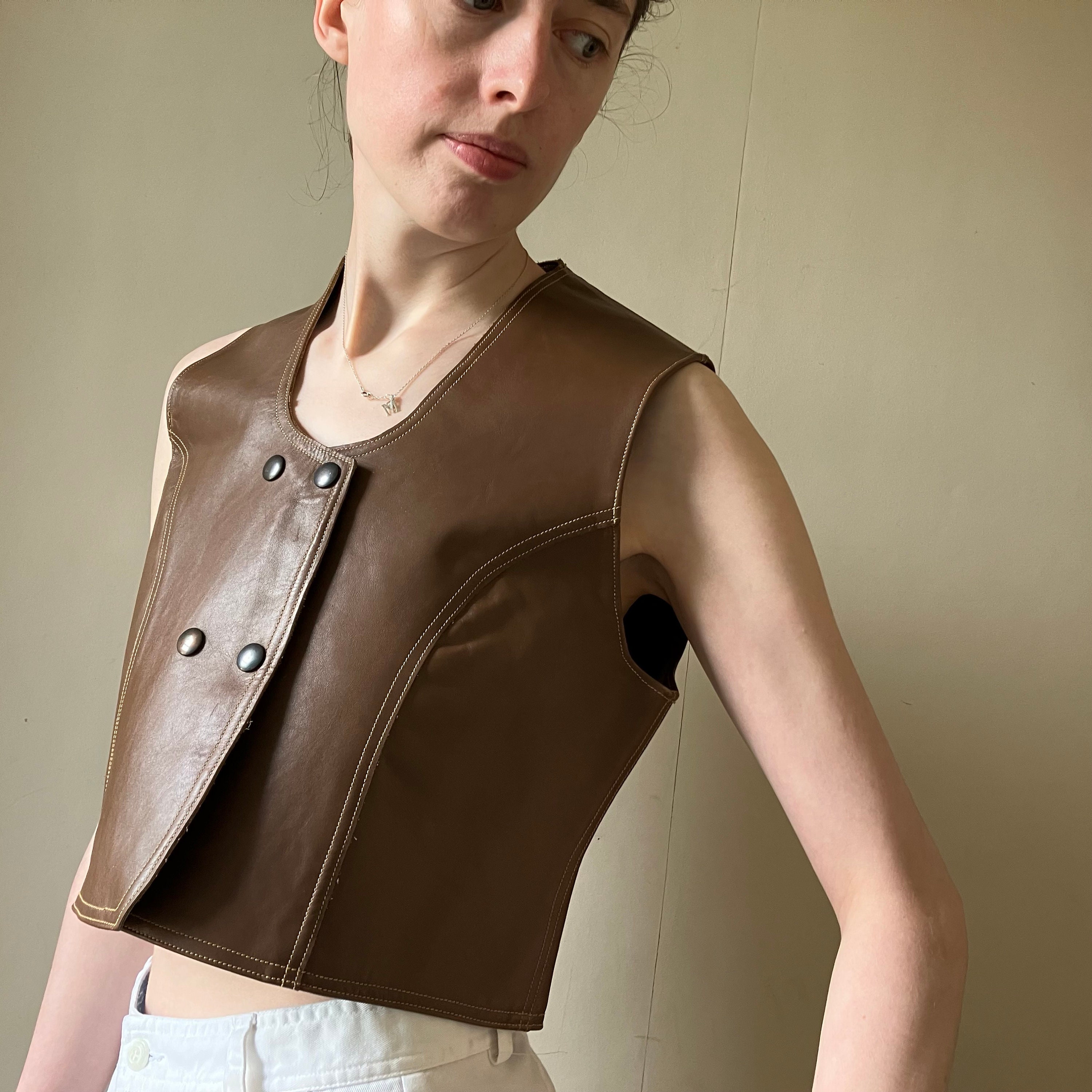 Vintage Cropped Brown Leather Waistcoat Tank. Size: 8 UK - Etsy