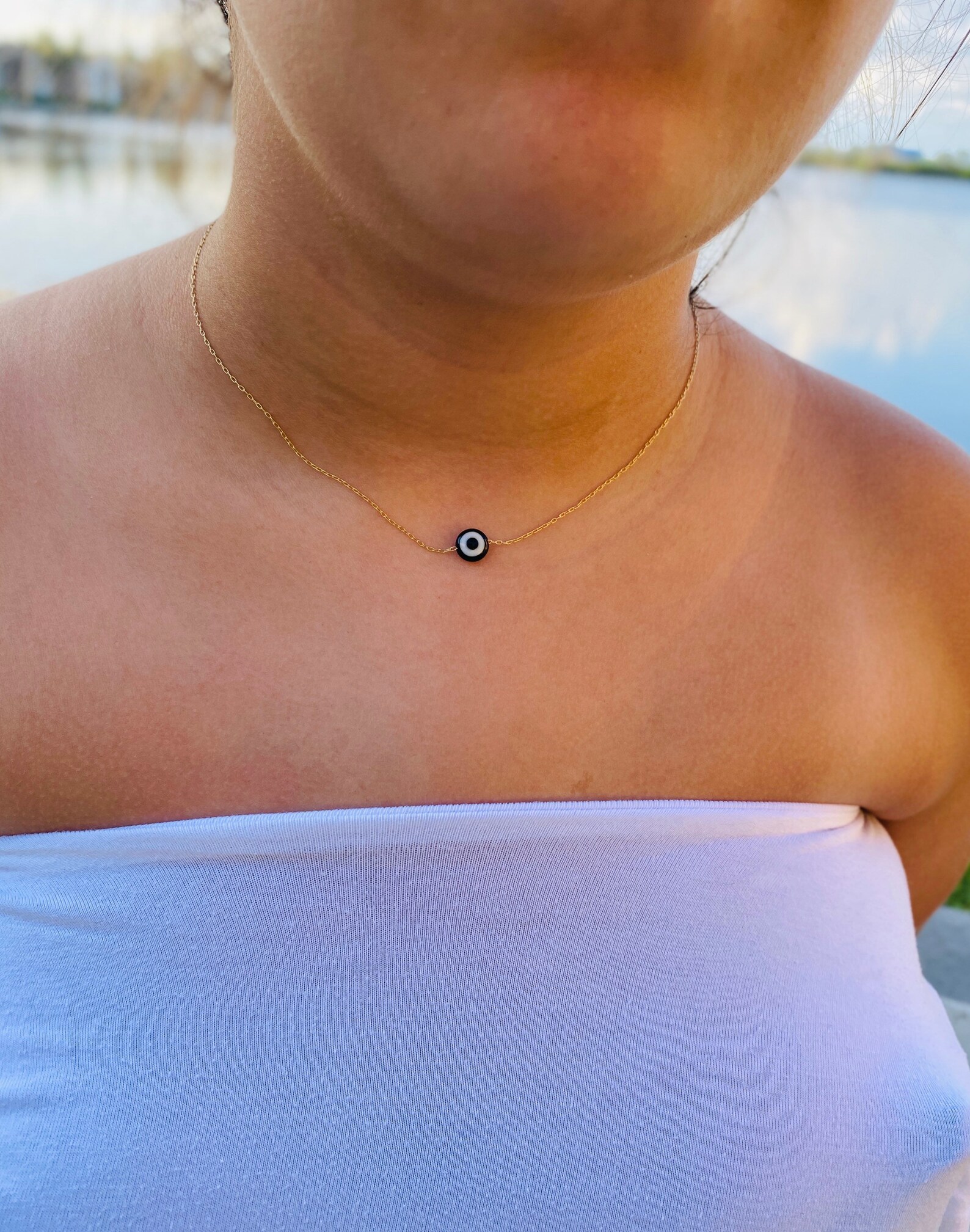 Evil Eye Necklace Blue Eye Red Eye Gold Filled Chain - Etsy