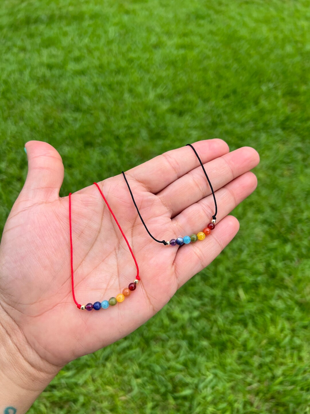 7 Chakra Necklace- Red String Cord -gemstones - Seven Chakras- 4mm ...