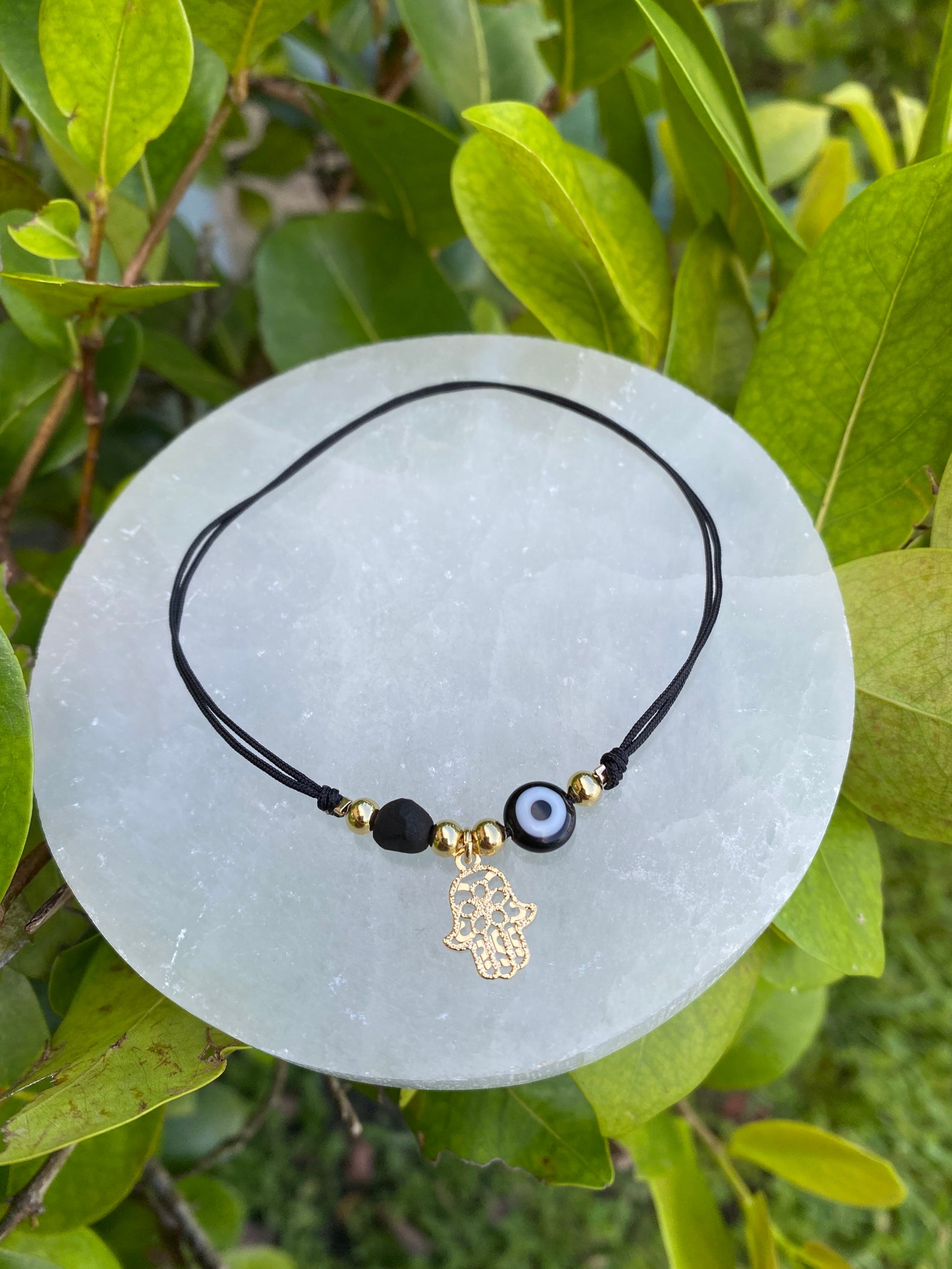 Anklet Jewelry With Jet Stone Evil Eye and Hamsa Adjustable - Etsy