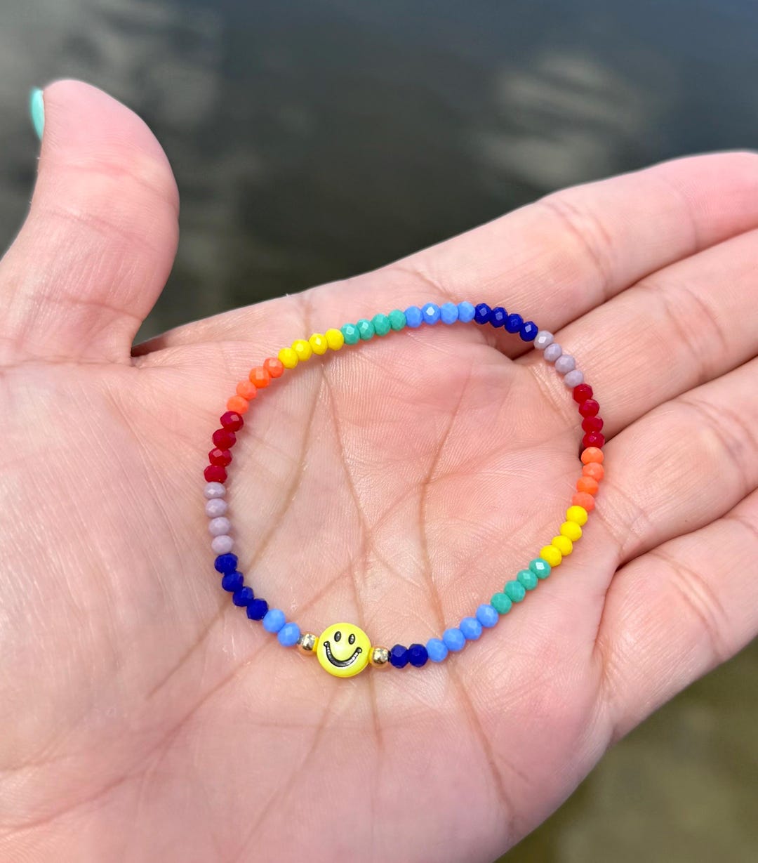 Rainbow Beaded Bracelet: Smiley Face Crystal Bracelet - Etsy