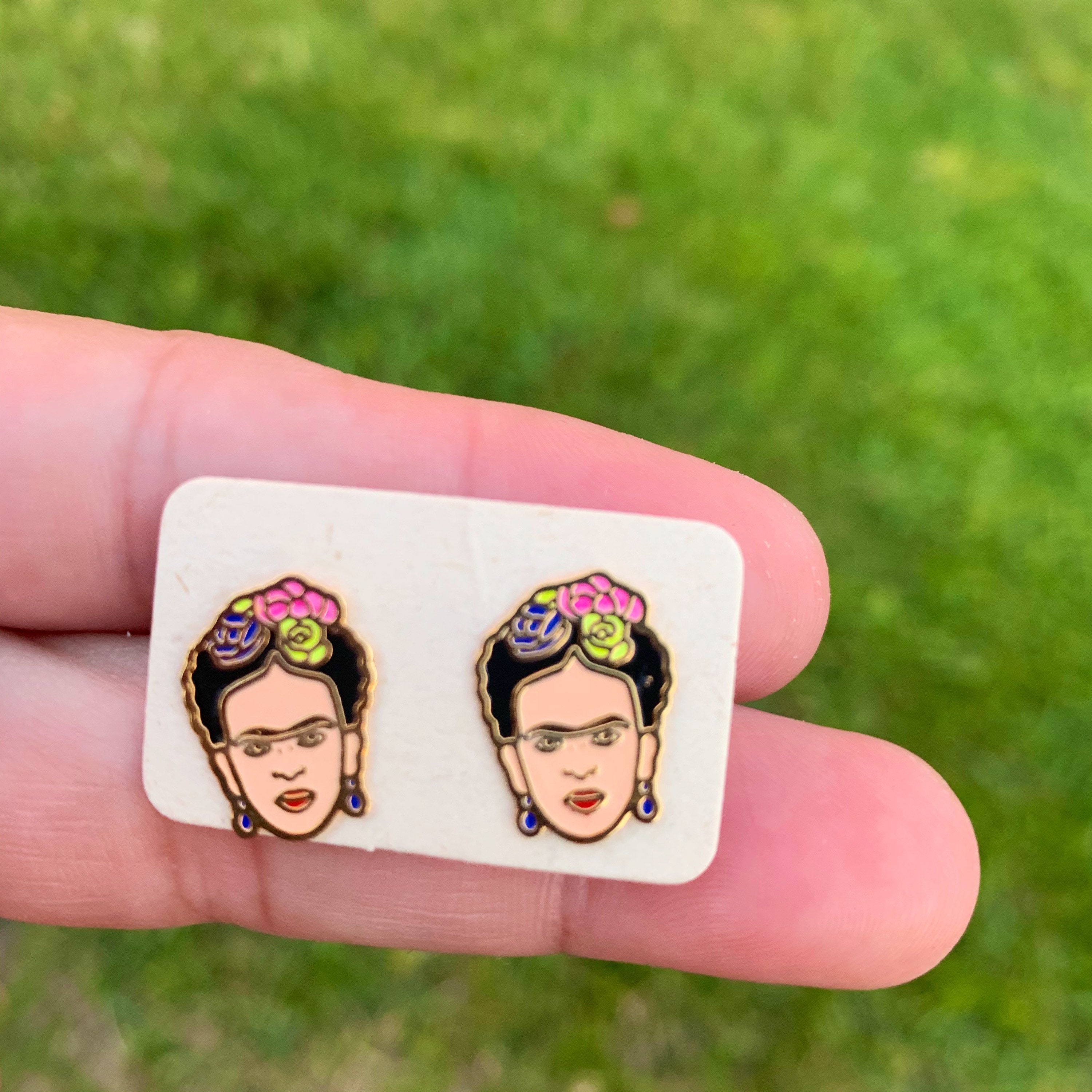 Frida Kahlo Earrings Enamel Earrings Gold Filled Earrings | Etsy