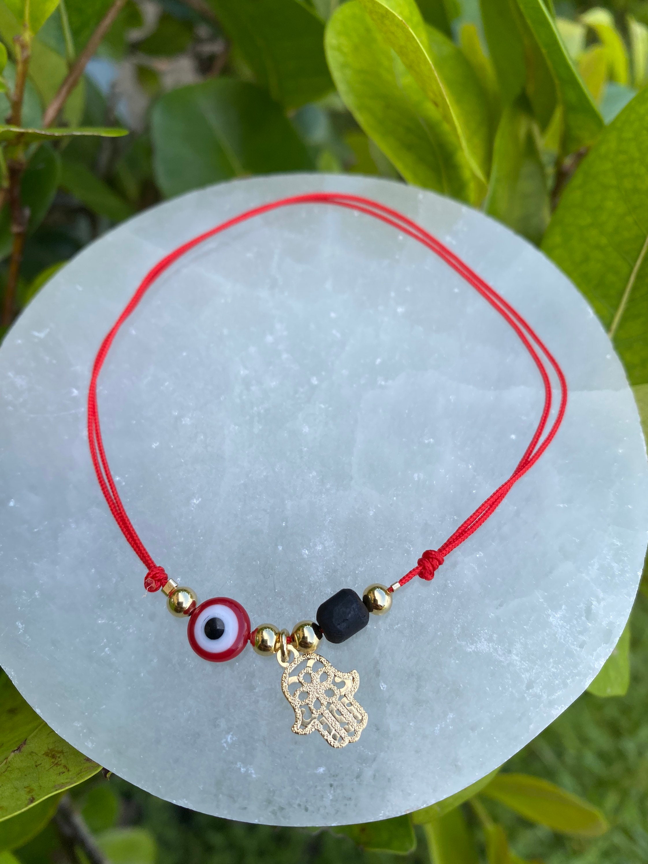 Anklet Jewelry With Jet Stone Evil Eye and Hamsa Adjustable - Etsy