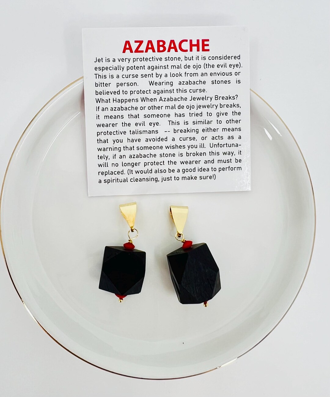 Azabache Pendant 15 Mm • Diamond Cut Azabache Pendant• 18K Gold Filled ...