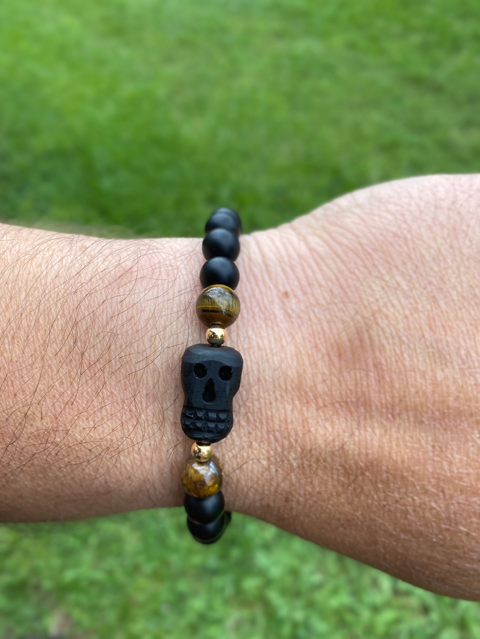 Azabache Skull Bracelet Jet Stone Bracelet Black Onyx Matte | Etsy