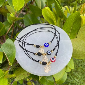 Anklet Jewelry With Jet Stone Evil Eye and Hamsa , Adjustable Anklet ...