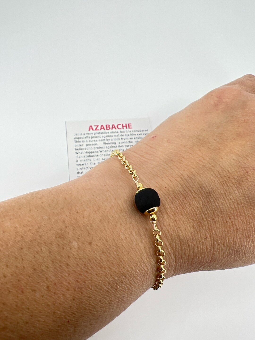 Azabache Bracelet• Jet Stone Gold Bracelet • Gold Chain Bracelet• 18K ...