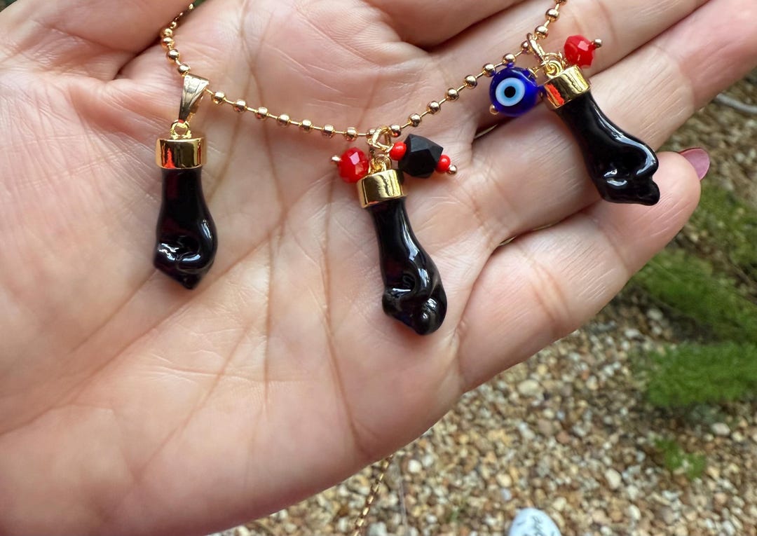 Azabache Amulet Pendant • Mano Figa Protection Jewelry, Evil Eye & Red ...