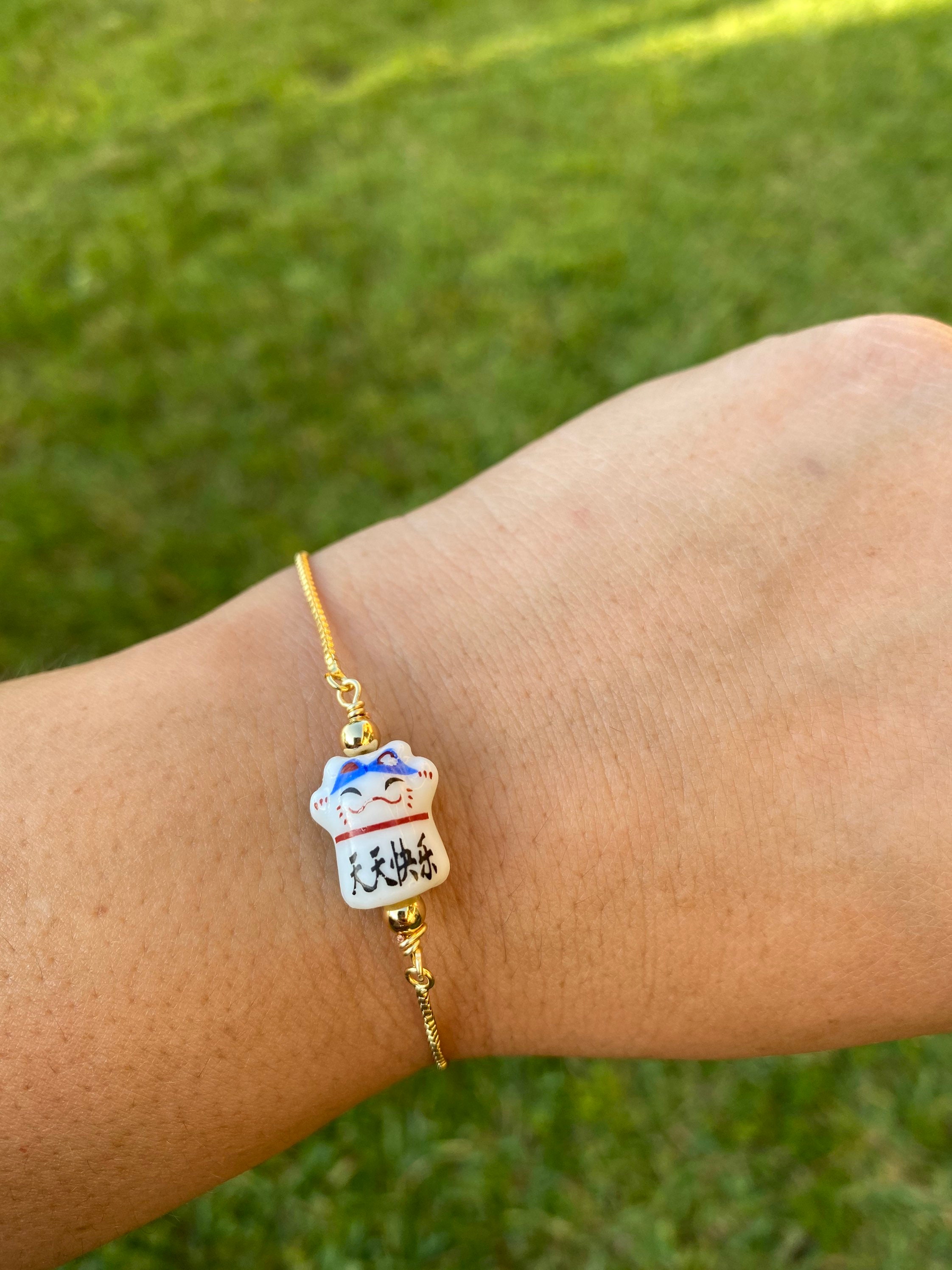 Maneki Neko Fortune Cat • Adjustable Chain Bracelet•good Luck Cat ...