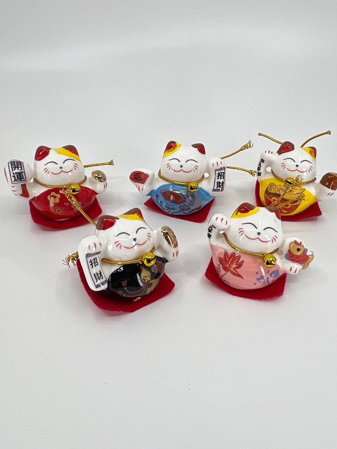 5 Pcs Japanese Maneki Neko Lucky Cat Figurine Beckoning Cat Figure•luck ...