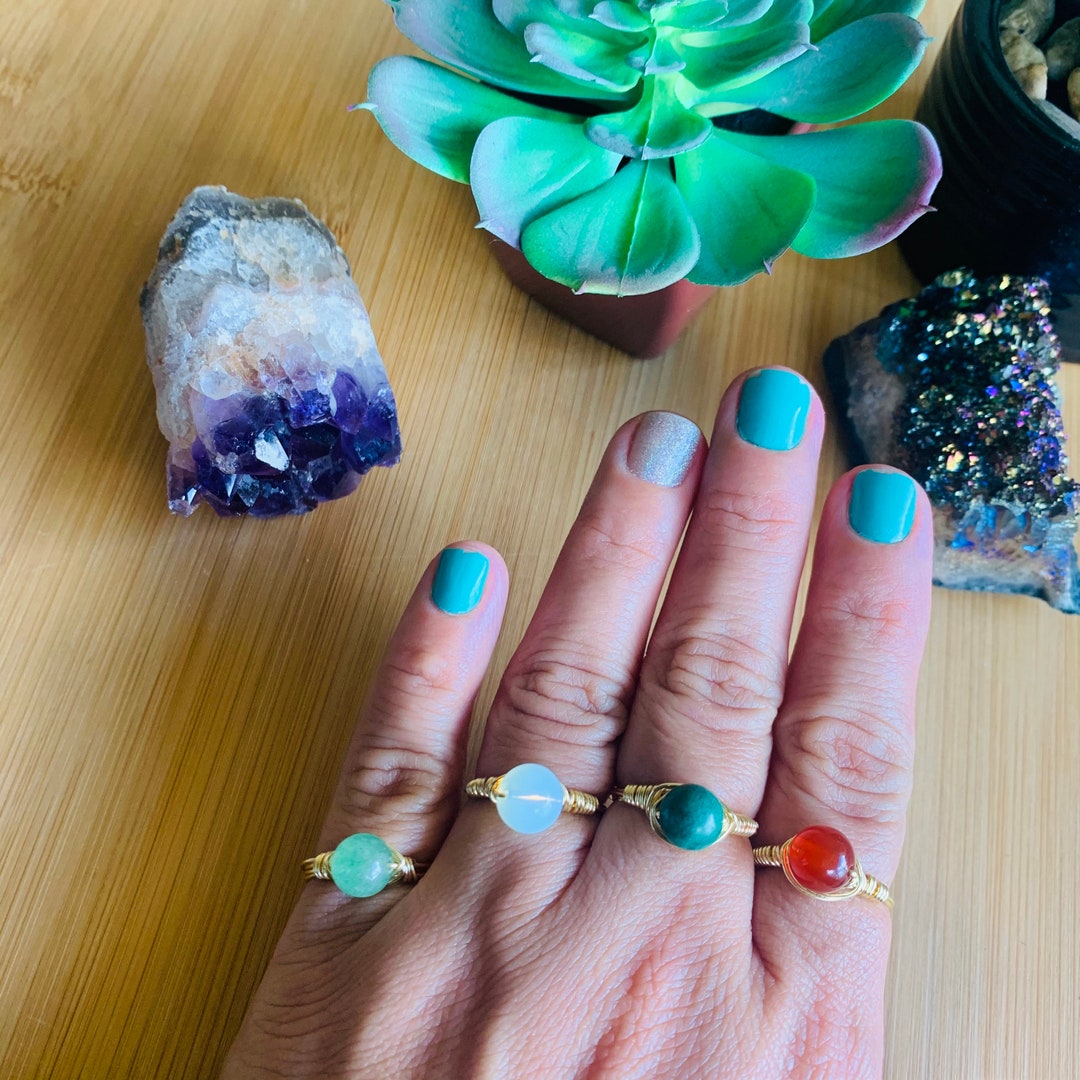 Crystal Wired Ring• Crystal Healing Ring• Wired Wrapping Ring• Gold ...