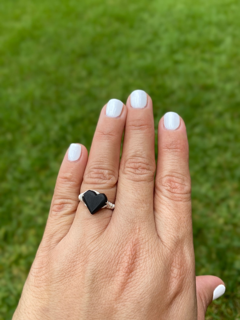 Genuine Azabache Wire Wrapped Ring Heart Shape Azabache - Etsy