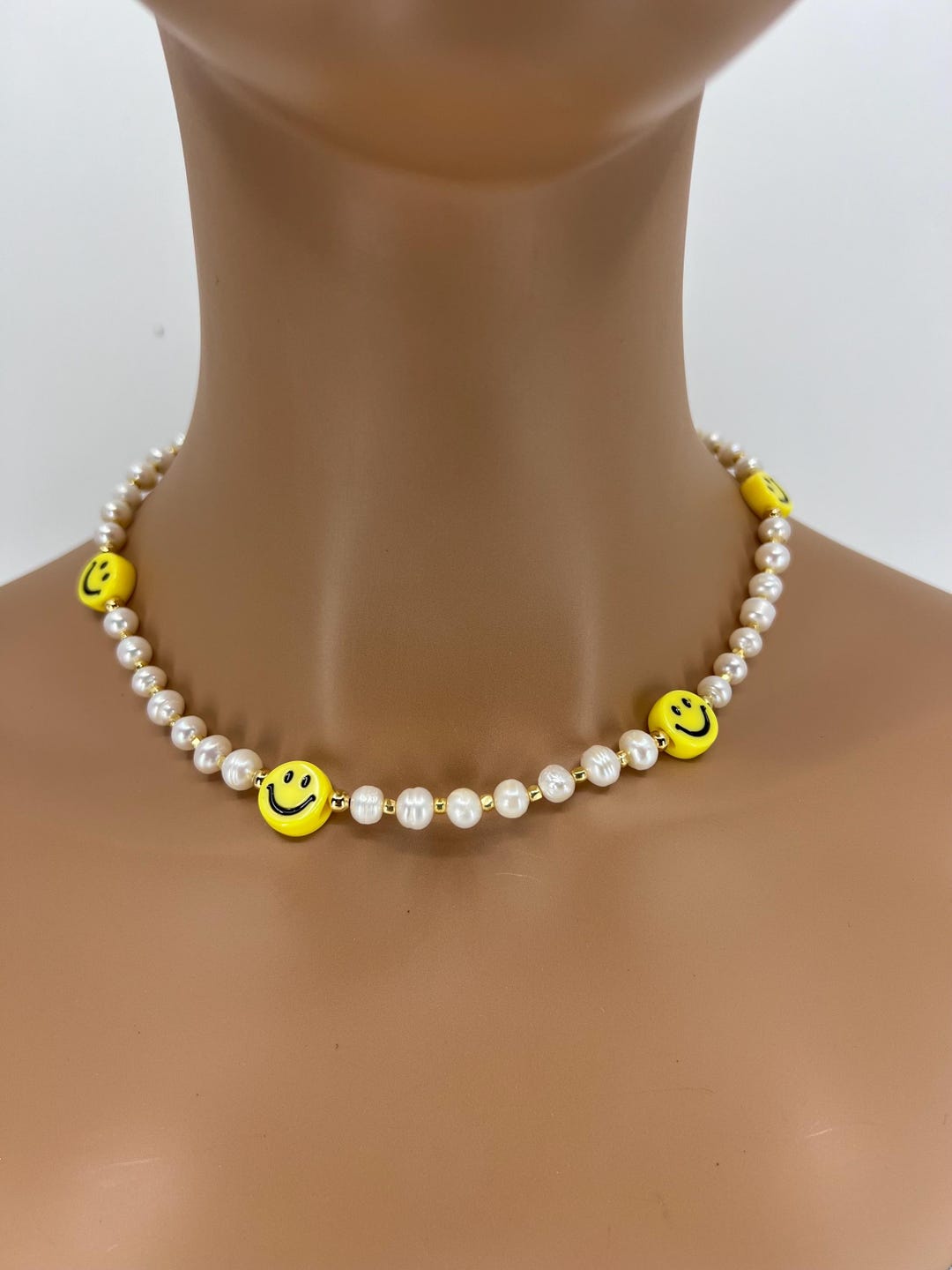 Happy Face Necklace With Pearl • Genuine Pearl Necklace • Smiley ...