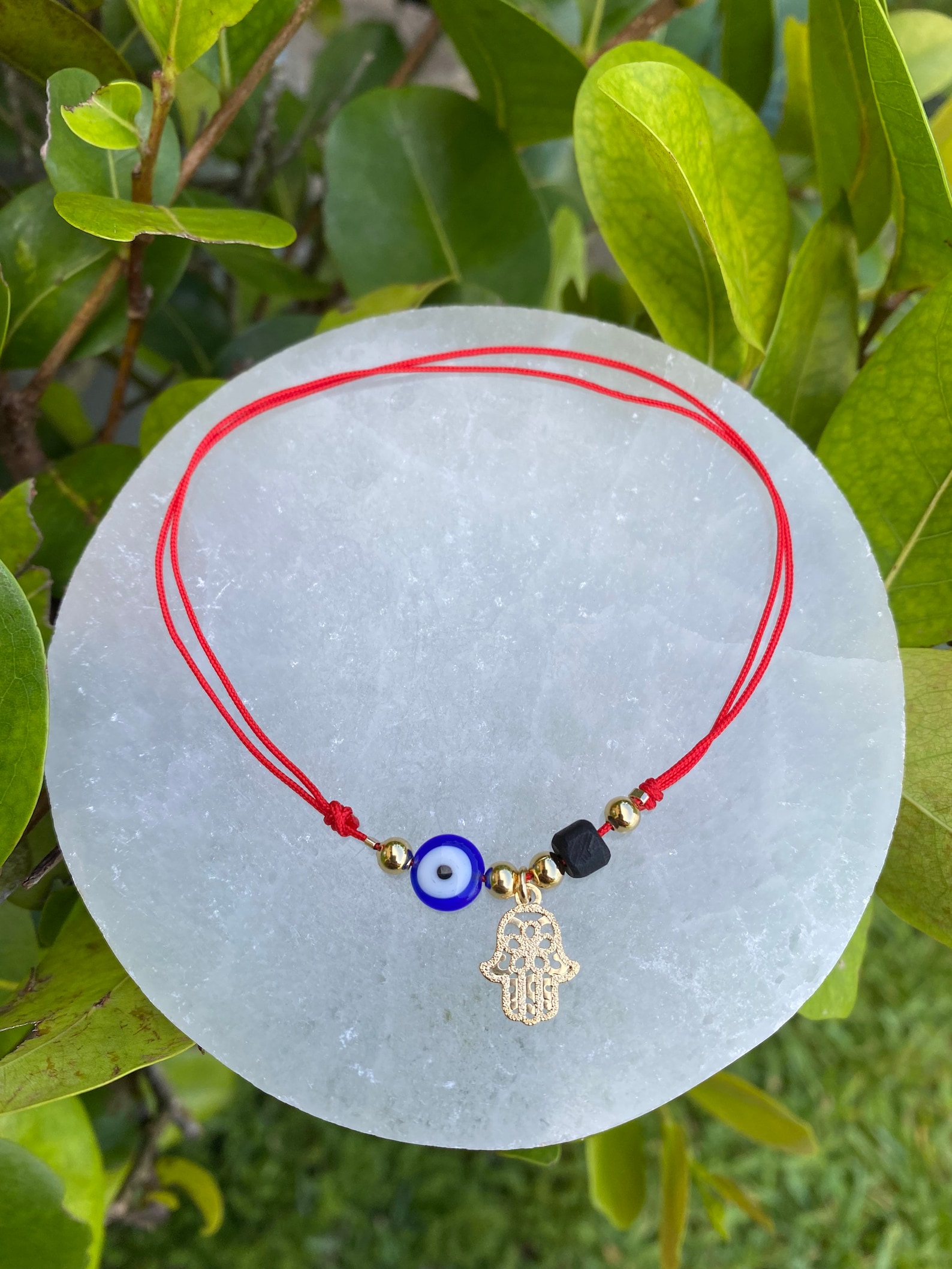 Anklet Jewelry With Jet Stone Evil Eye and Hamsa Adjustable - Etsy