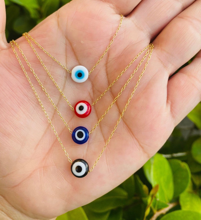 Evil Eye Necklace Blue Eye Red Eye Gold Filled Chain - Etsy