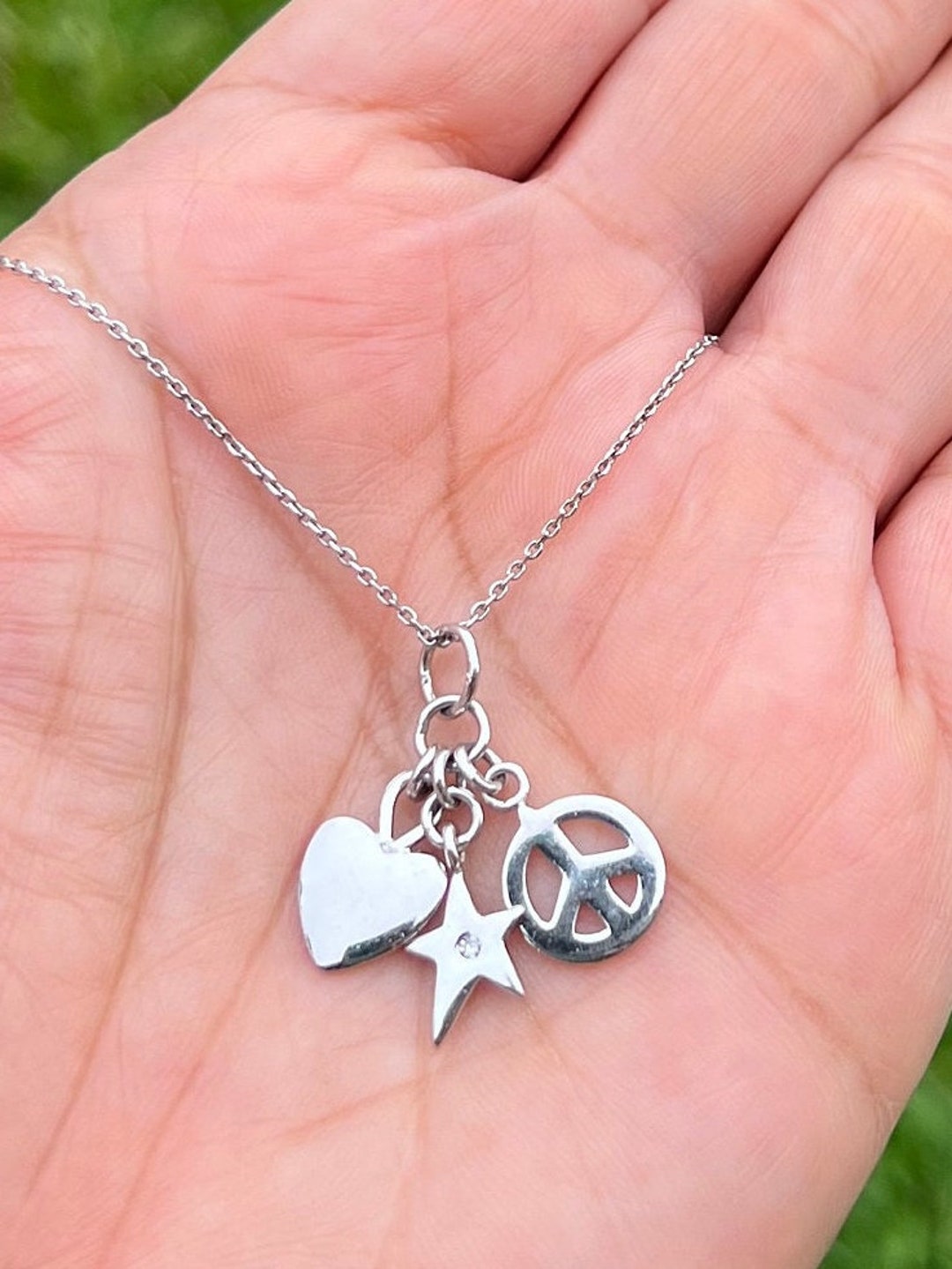 Peace Necklace, Tiny Heart Necklace, Small Peace Sign Symbol Pendant ...