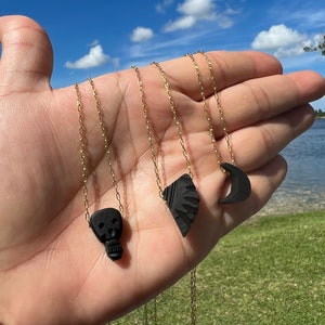 Moon Azabache Necklace • Wingsgenuine Azabache Stone• 18K Gold Filled ...