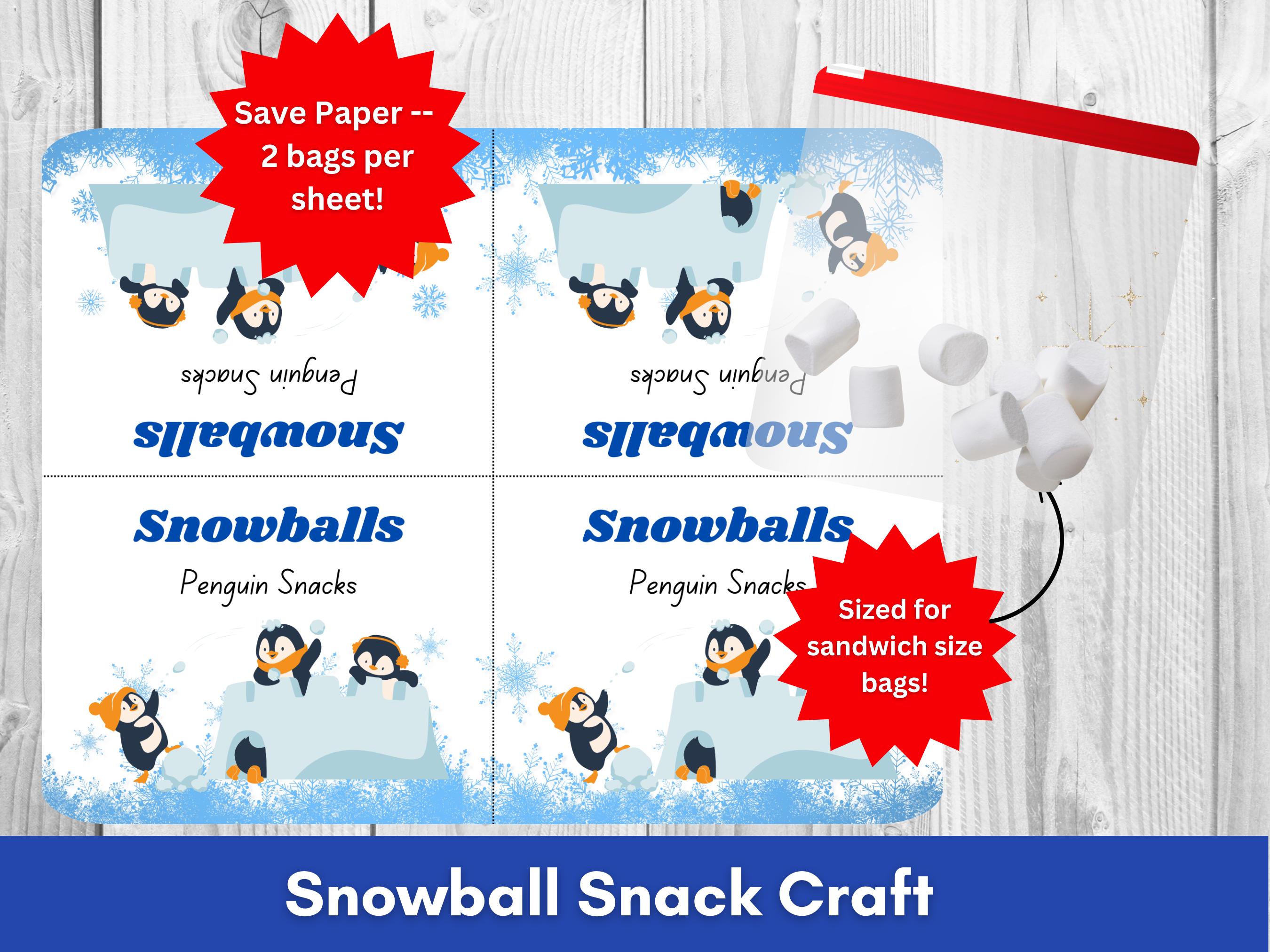 Snowball Snack Bag Topper, Classroom Printable Activity, Digital ...