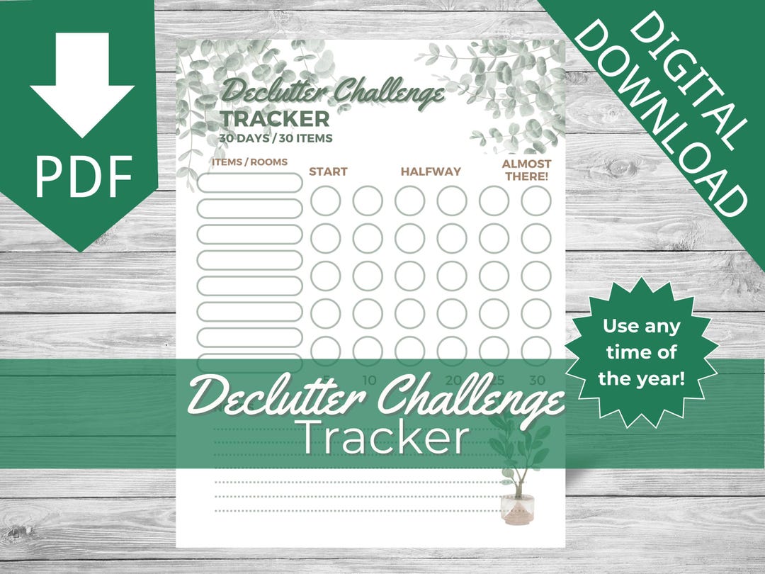 Printable Declutter Challenge Tracker, Printable, Digital, 30 Day ...