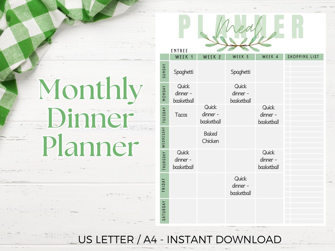 Printable Monthly Dinner Planner – 4-week Meal Plan & Grocery List ...