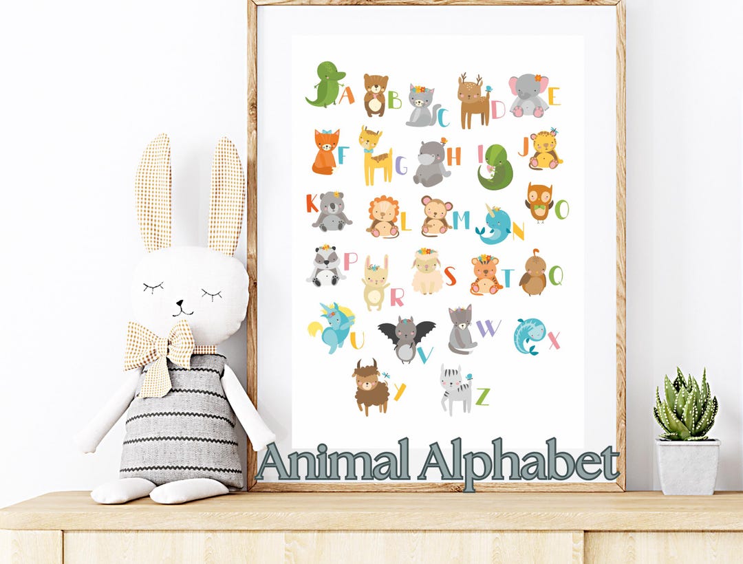 Printable Alphabet Poster – Animal Nursery Art, Printable Uppercase A-Z ...