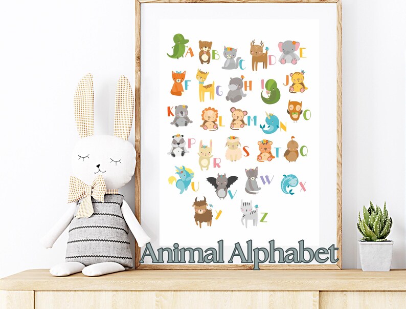 Printable Alphabet Poster – Animal Nursery Art, Printable Uppercase A-Z ...