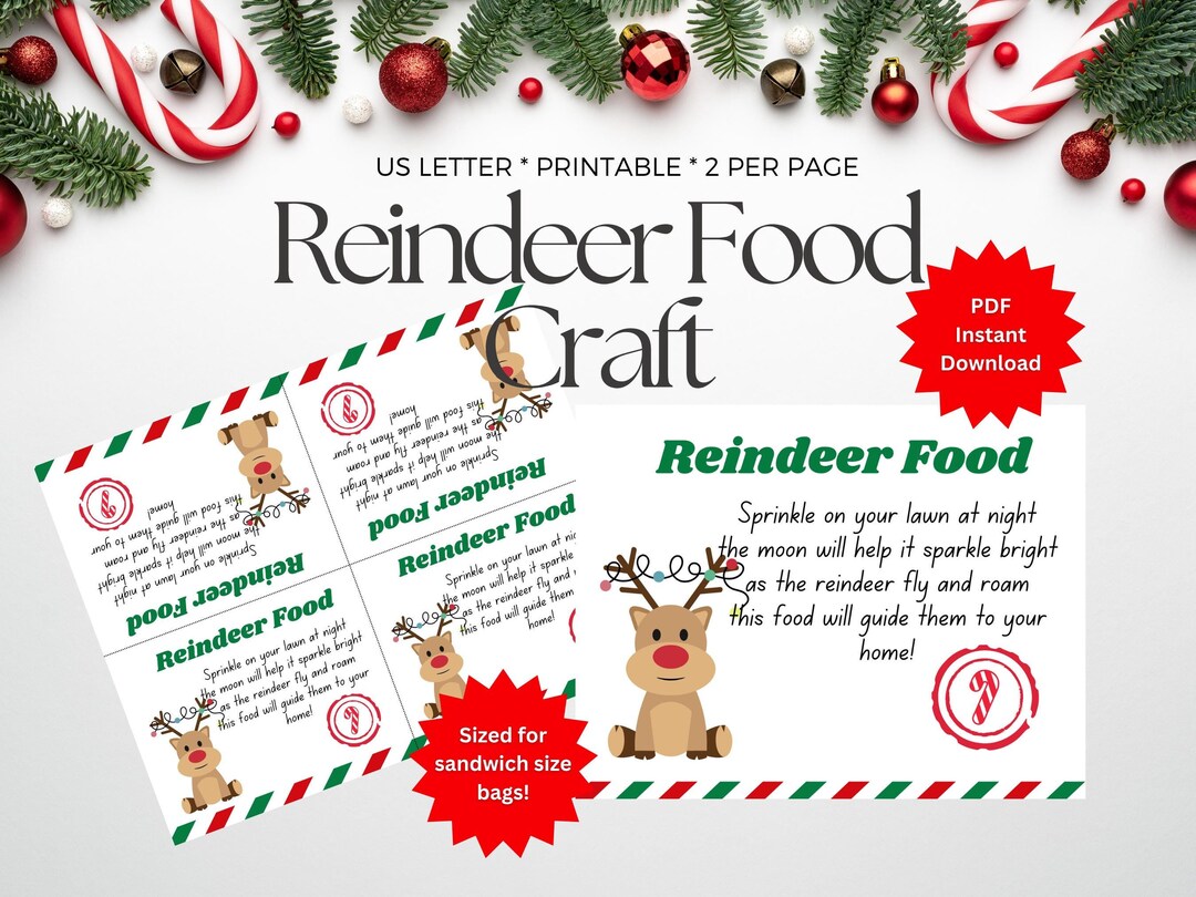 Reindeer Food Craft, Classroom Printable Activity, Digital Download PDF ...