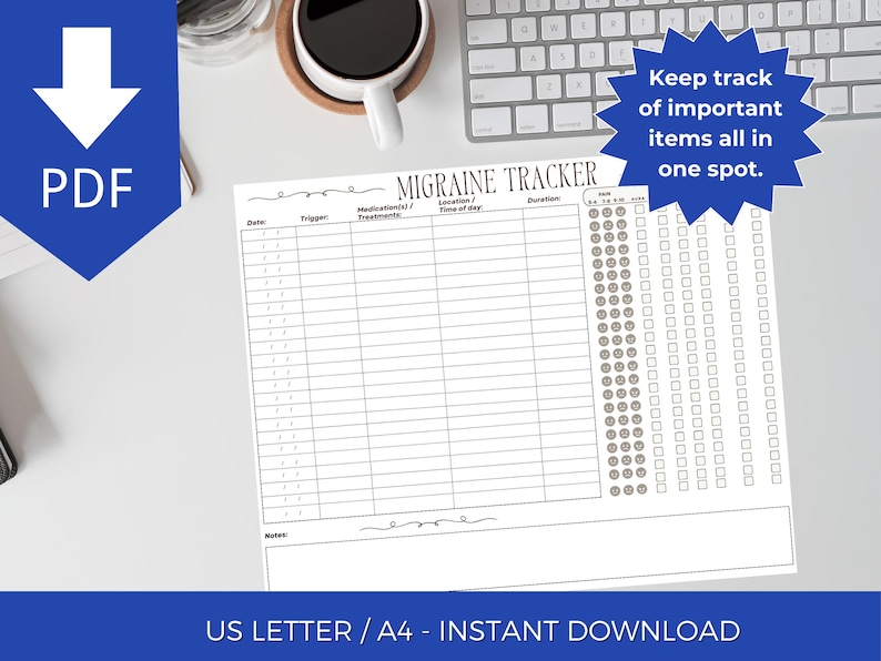 Printable Migraine Tracker – Headache Log for Pain, Symptoms & Triggers ...