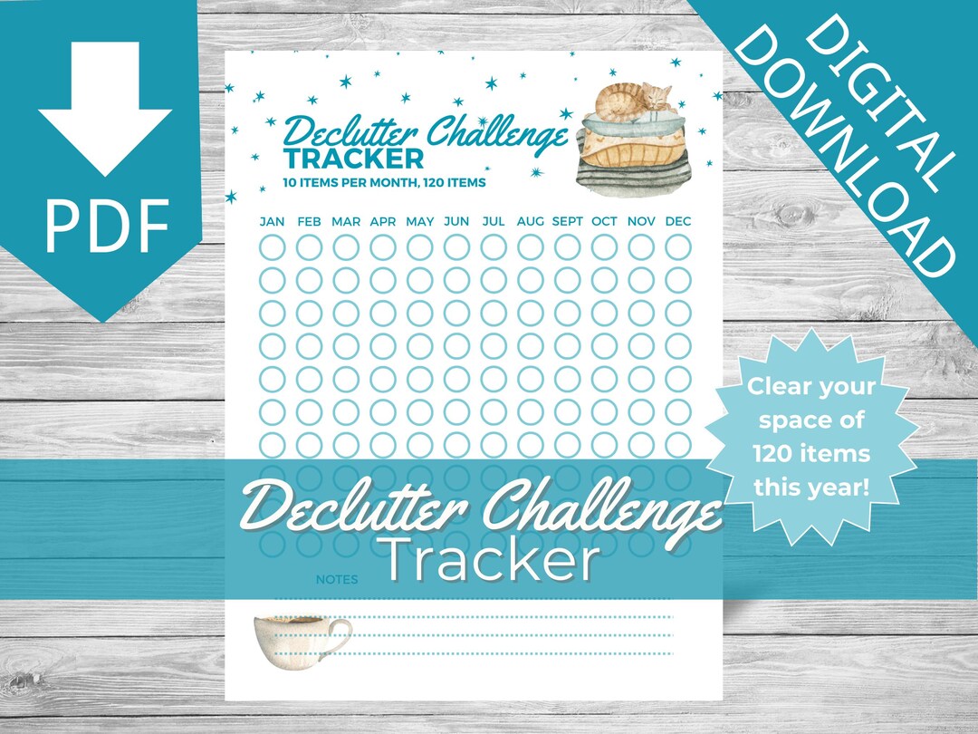 Printable Declutter Challenge Tracker, Printable, Digital, 12 Month ...