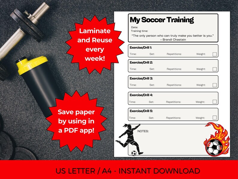 Printable Soccer Training Tracker – Coach Planner & Athlete Workout Log ...