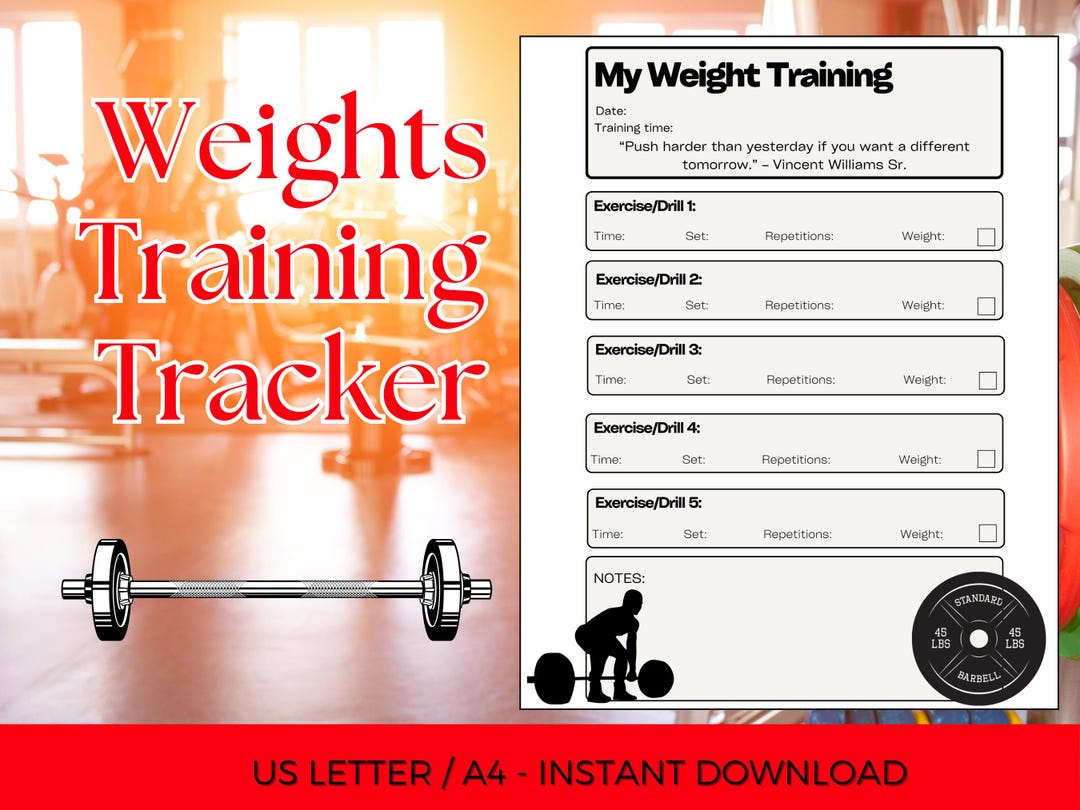 Printable Weight Training Tracker, Printable Exercise Plan, Digital PDF ...
