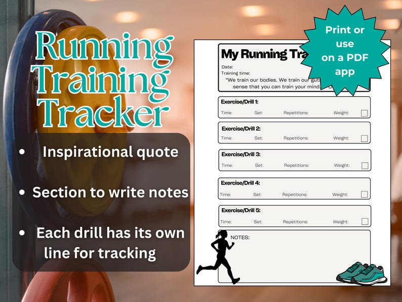 Printable Running Training Tracker, Printable Exercise Plan, Digital ...