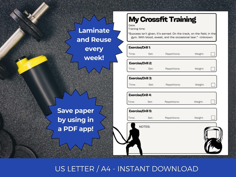 Printable Crossfit Training Tracker, Printable Exercise Plan, Digital ...