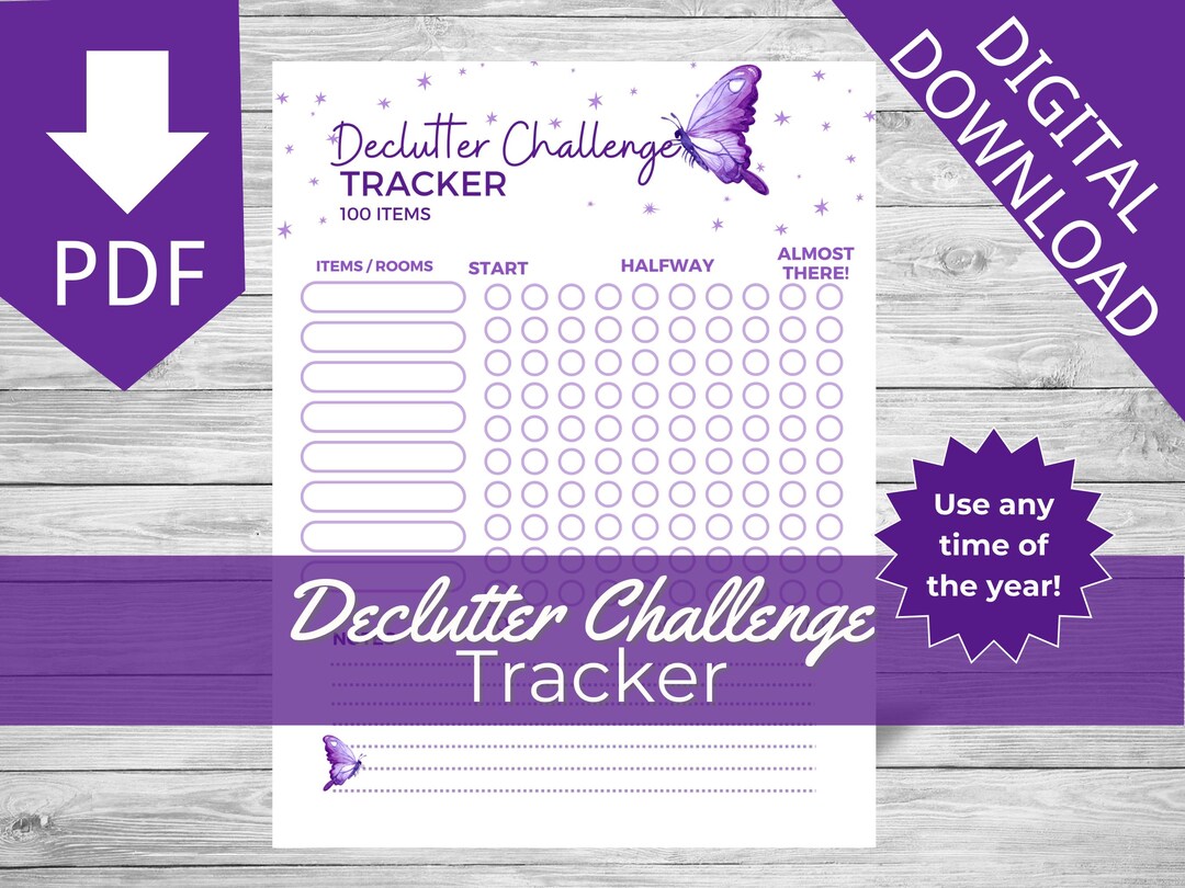 Printable Declutter Challenge Tracker, Printable, Digital, 100 Day ...