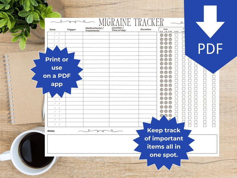 Printable Migraine Tracker – Headache Log for Pain, Symptoms & Triggers ...