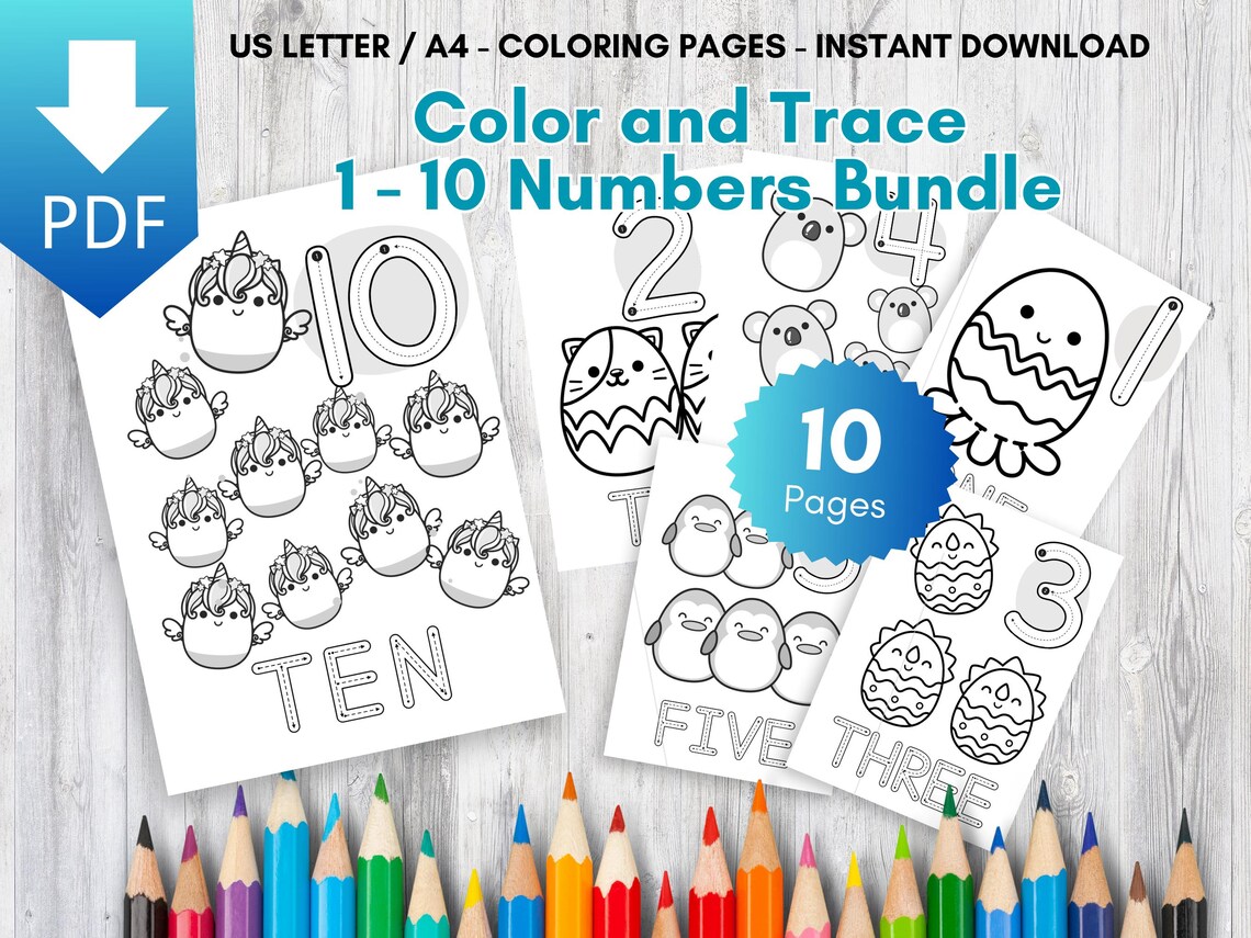Printable Numbers 1-10 Color and Trace Activity | Printable Number ...