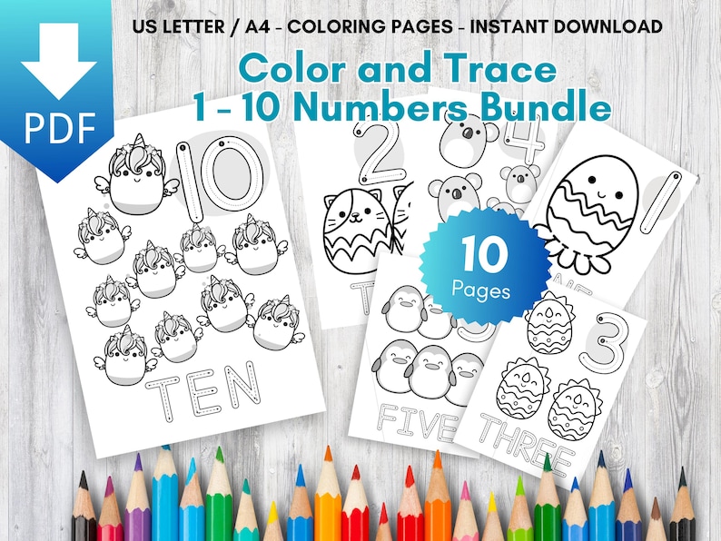 Printable Numbers 1-10 Color and Trace Activity | Printable Number ...