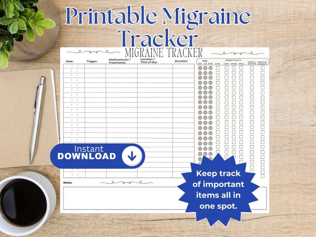 Printable Migraine Tracker Printable Headache Tracker Printable Tracker ...