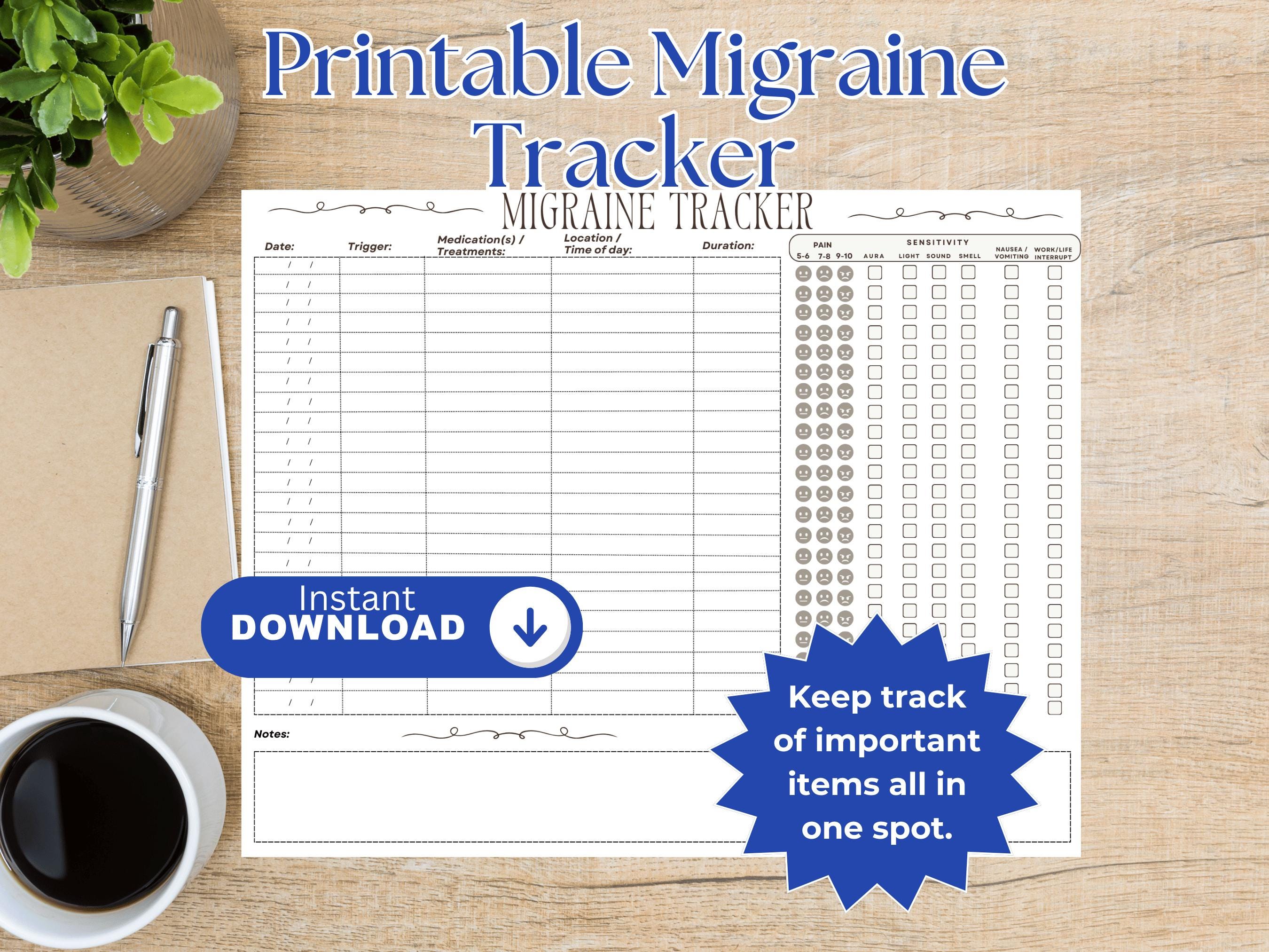 Printable Migraine Tracker – Headache Log for Pain, Symptoms & Triggers ...