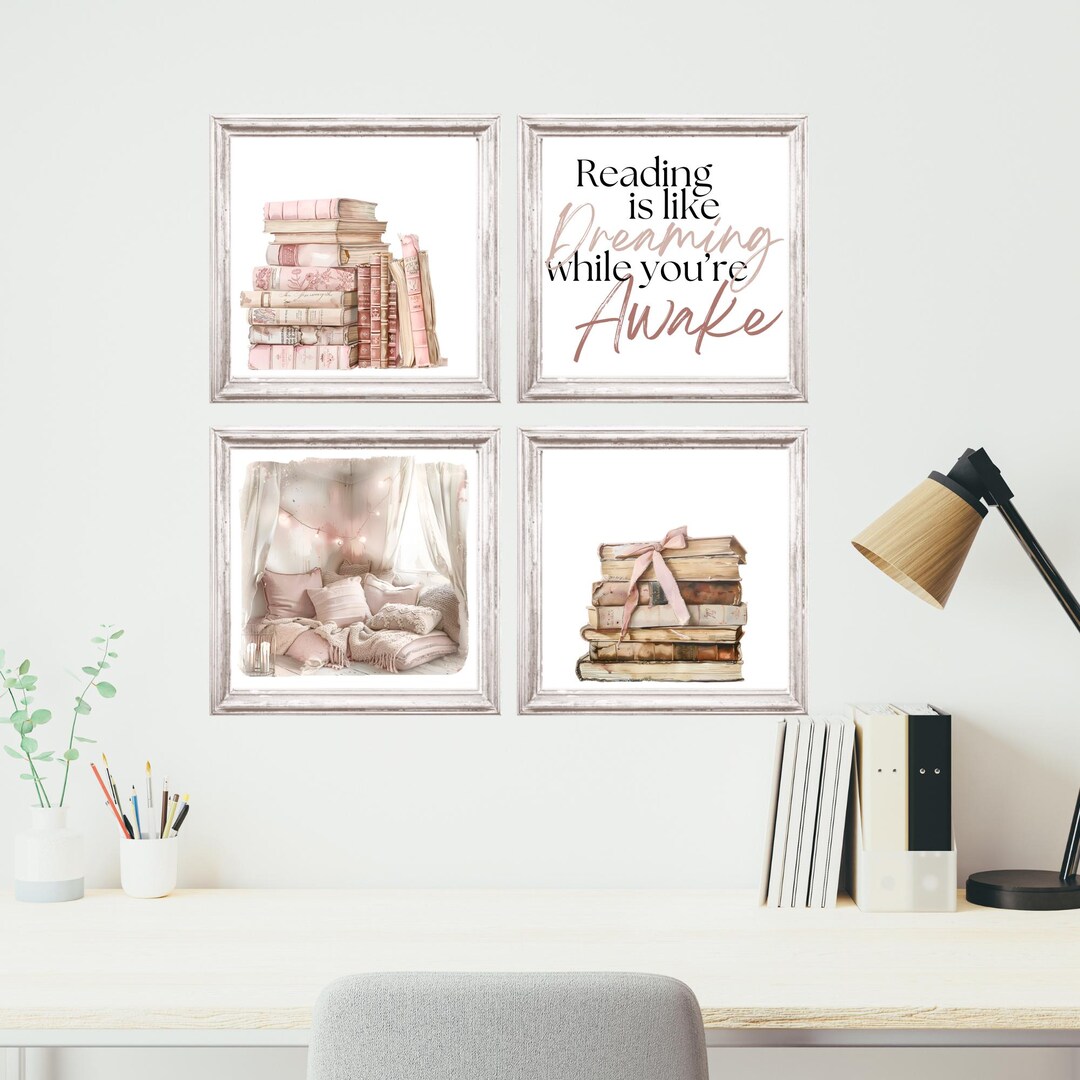 Coquette Reading Wall Art Set – Vintage Book Prints, Cozy Feminine ...