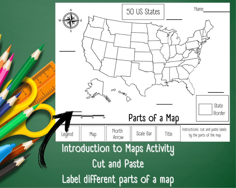 Cut and Paste Map Labelling Activity | Parts of a Map | Social Studies ...