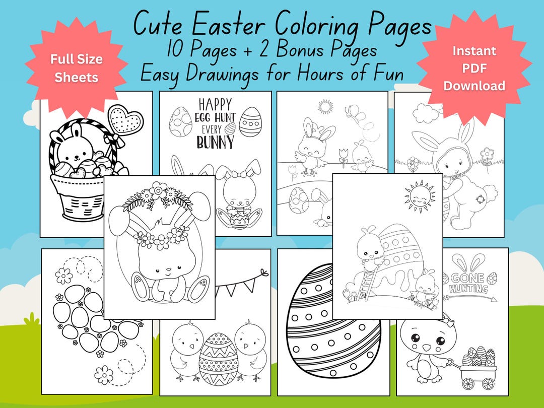 Cute Easter Coloring Pages – 10 Fun Printable Designs + 2 Bonus Pages ...