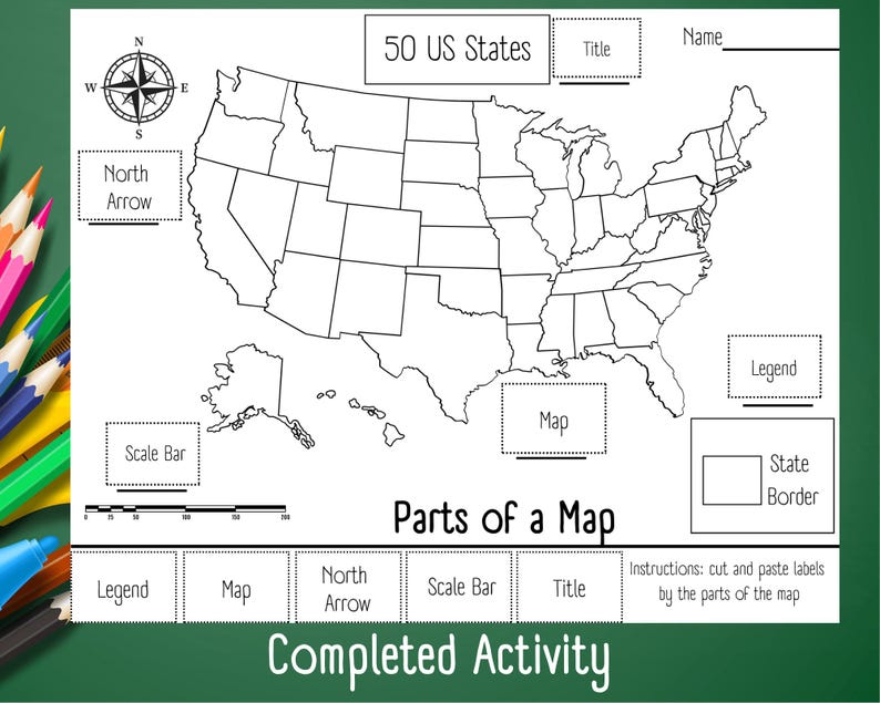 Cut and Paste Map Labelling Activity | Parts of a Map | Social Studies ...