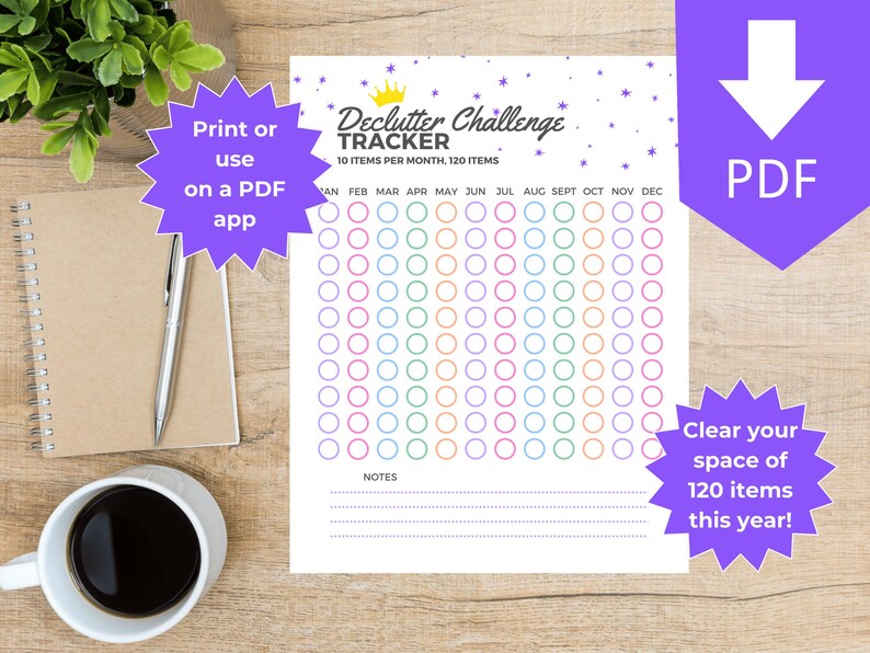 Printable Declutter Challenge Tracker, Printable, Digital, 12 Month ...