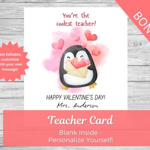 Penguin Valentine's Cards, Printable Kid's Valentine's Day Cards, 6 per ...