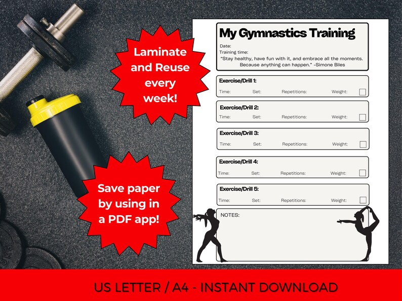 Printable Gymnastics Training Tracker – Coach Planner & Gymnast Workout ...
